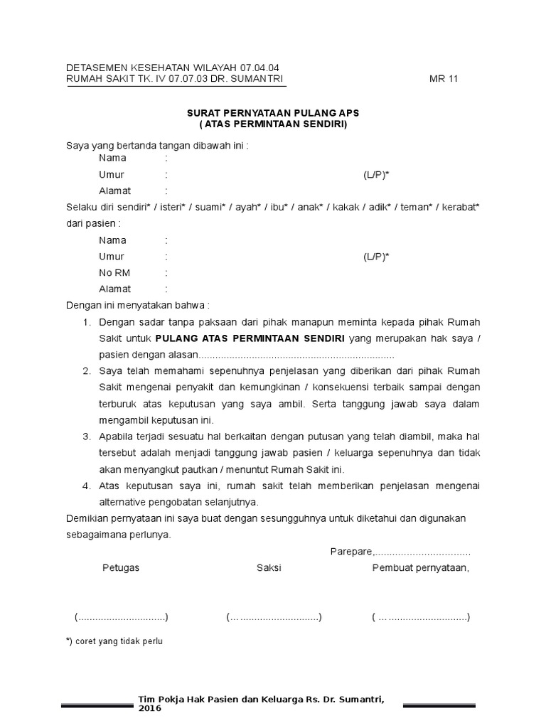 01 MR 11 Formulir Permintaan Pulang APS | PDF