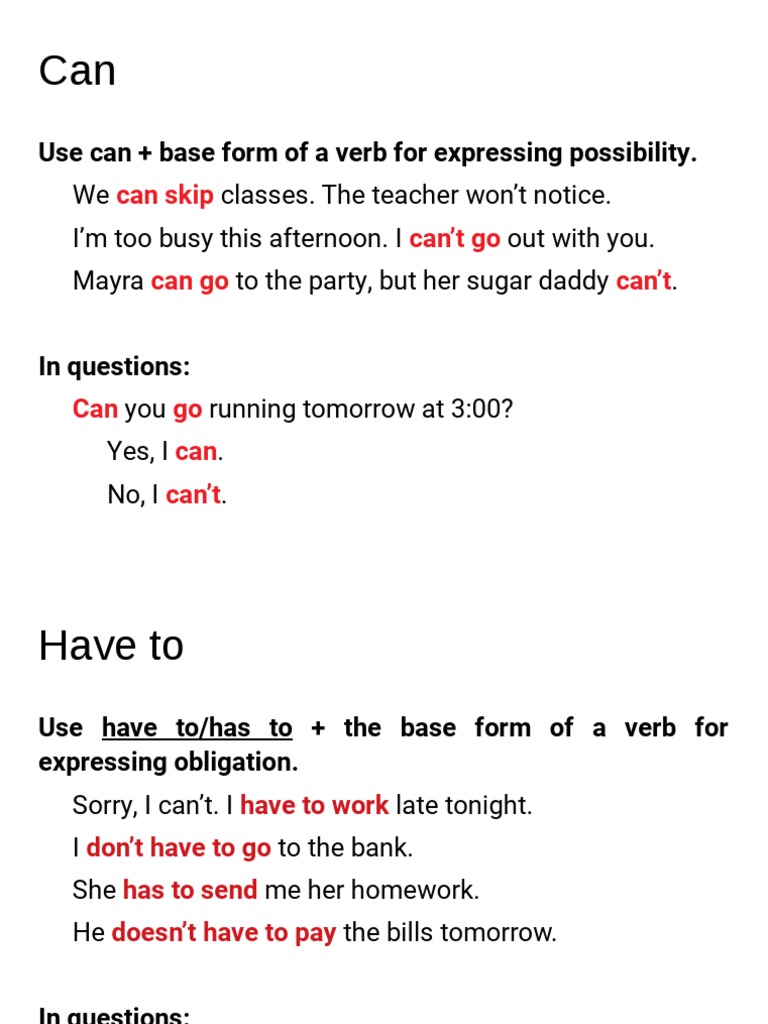 Use Can + Base Form of A Verb For Expressing Possibility | PDF