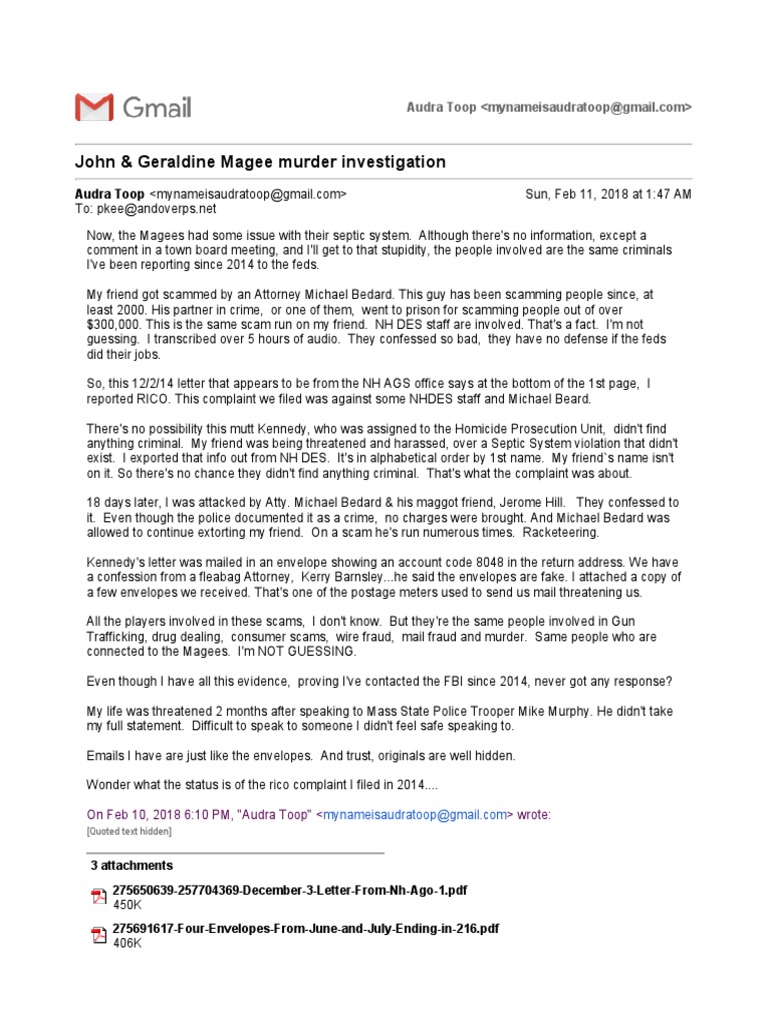 John & Geraldine Magee Murder Investigation: On Feb 10, 2018 6:10 PM ...