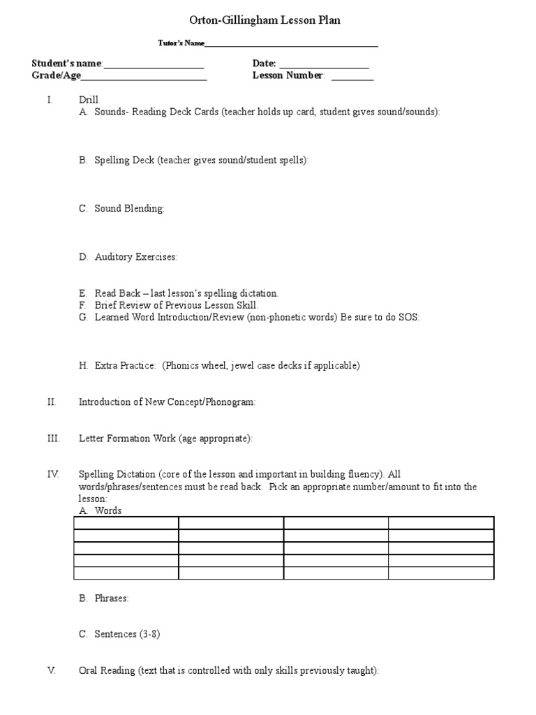 OG Lesson Plan From Dorothy Whitehead | PDF