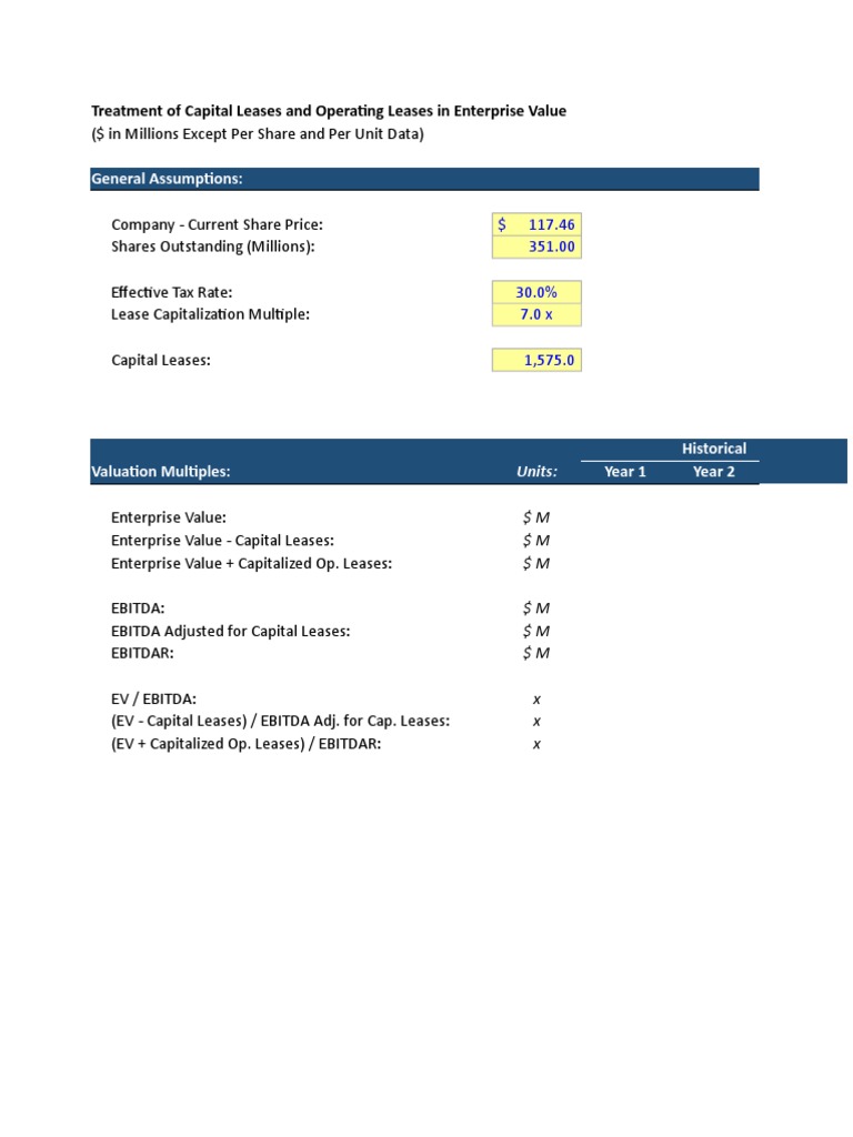 Capital Leases and Enterprise Value Analysis | PDF | Earnings Before ...
