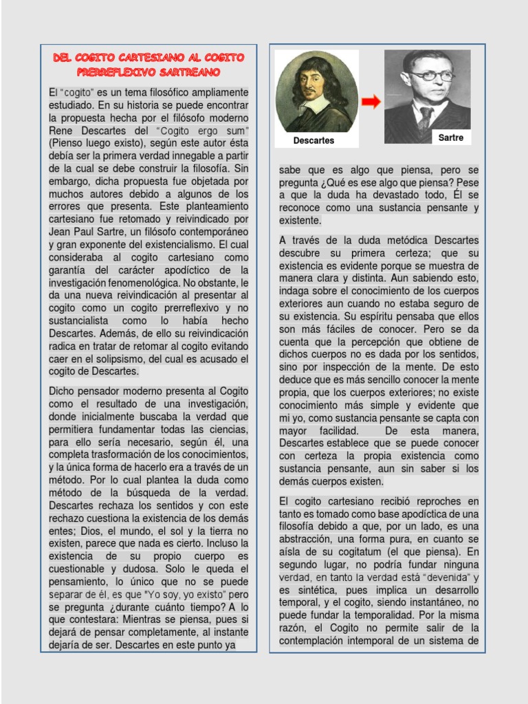 Del Cogito Cartesiano Al Cogito Prerreflexivo Sartreano | PDF | René ...