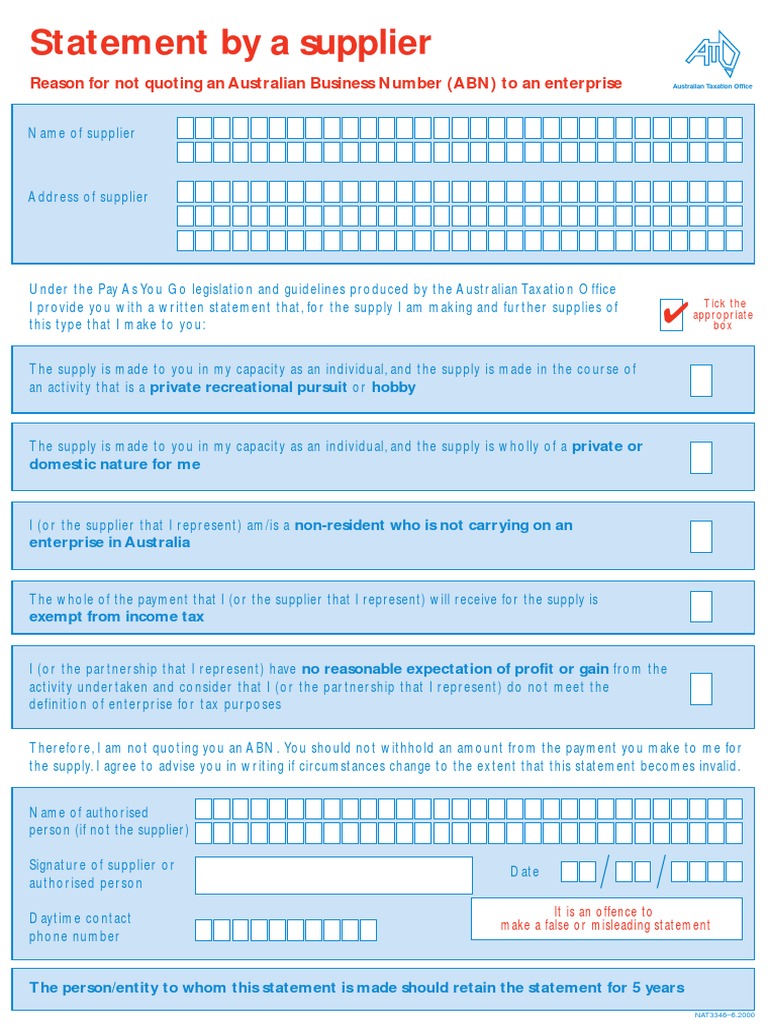 Statement by A Supplier Form | PDF | Law
