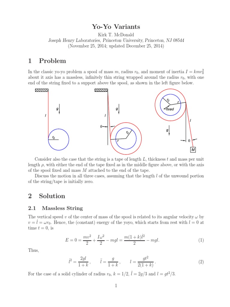 Yoyo | PDF | Rotation Around A Fixed Axis | Dynamics (Mechanics)