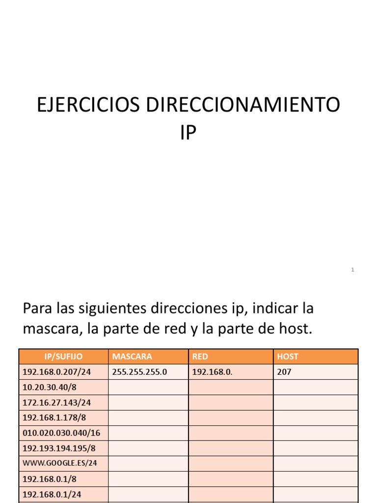 Ejercicio Direccionamiento IP 1 | PDF | Dirección IP | Protocolos de internet