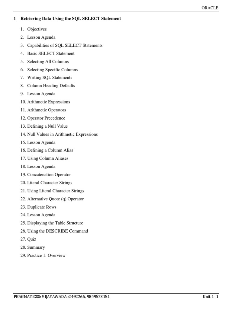 1 Retrieving Data Using The SQL SELECT Statement | PDF | Table ...