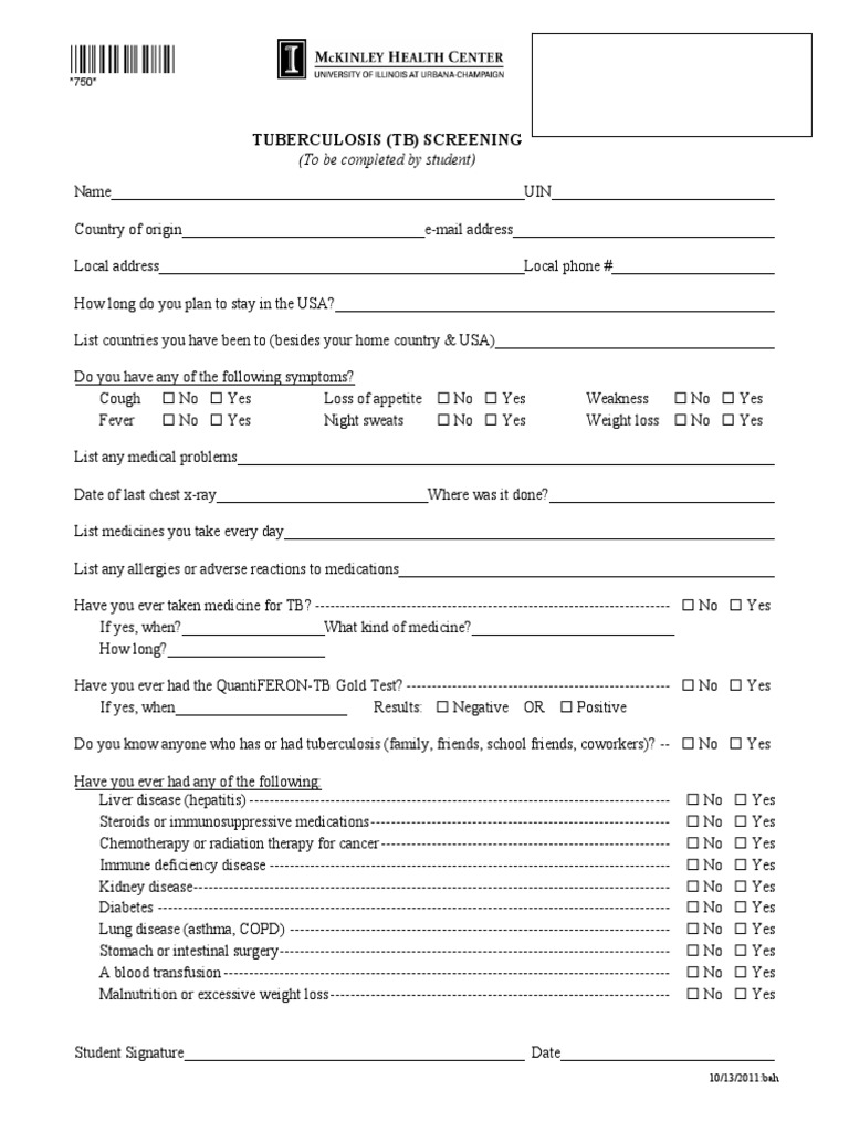 TB Screening Form | PDF | Tuberculosis | Clinical Medicine