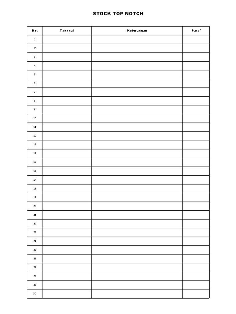Stock Top Notch: No. Tanggal Keterangan Paraf | PDF