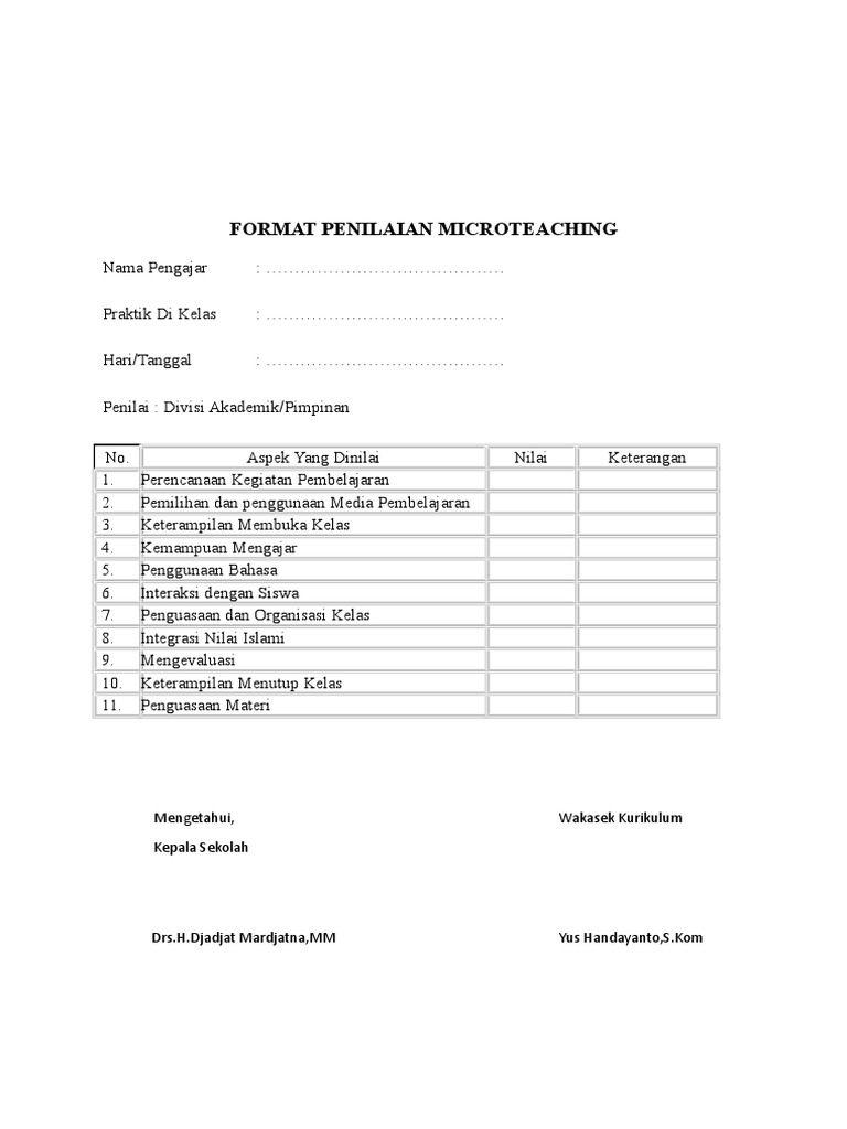 Format MICROTEACHING | PDF | Karier & Perkembangan