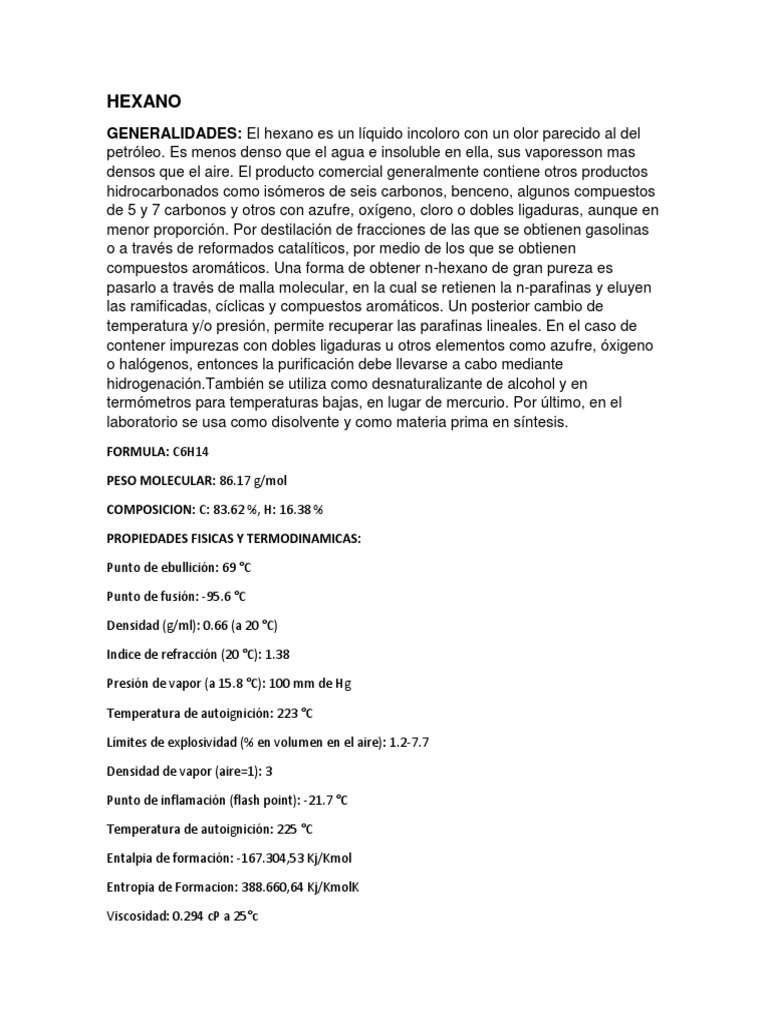 Las propiedades y usos del hexano | PDF
