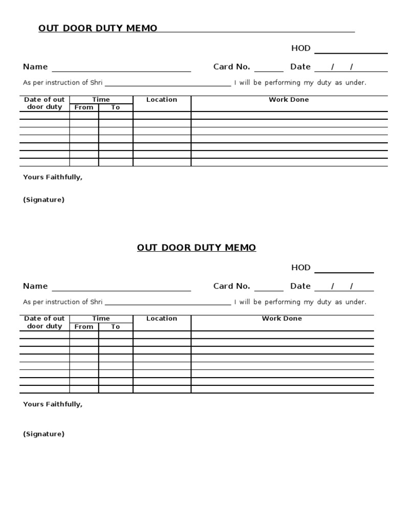 Outdoor Duty Memo Format | PDF