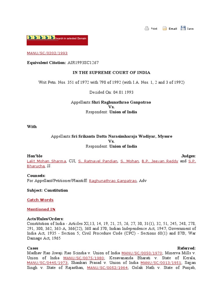 Privy Purse Case | PDF | Constitution | United States Constitution