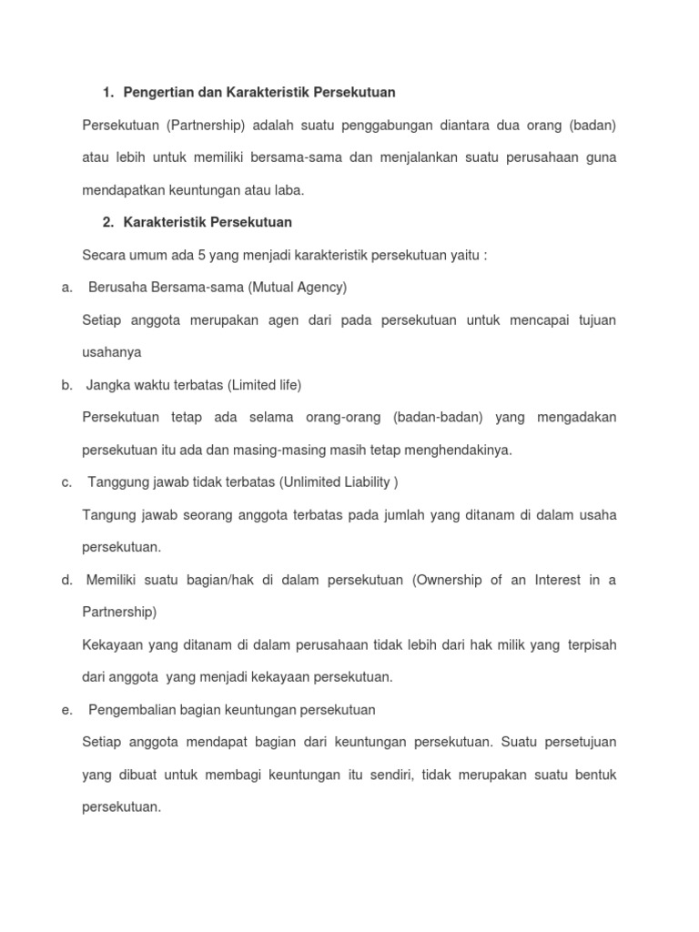 Pengertian Dan Karakteristik Persekutuan | PDF