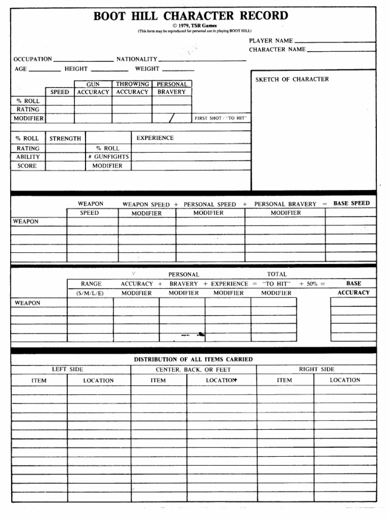 Boot Hill - Character Sheet PDF | PDF