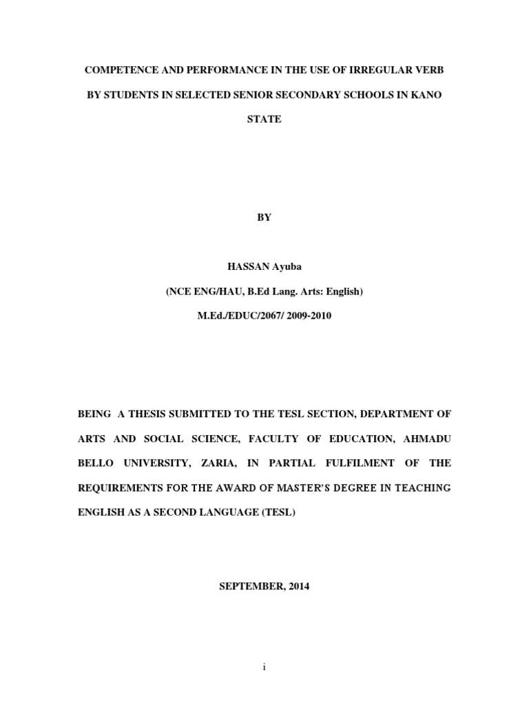 Competence and Performance in The Use of Irregular Verb by Students in ...