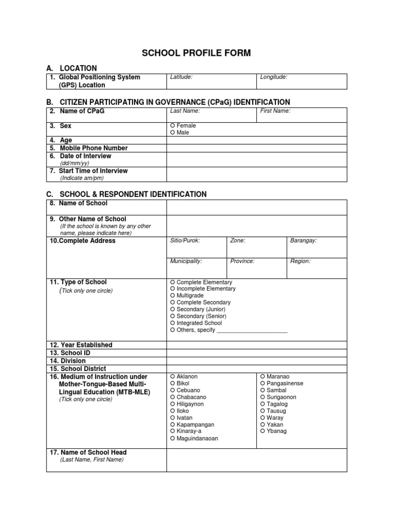 School Profile Form: A. Location | PDF | Off The Grid | Electrical Grid