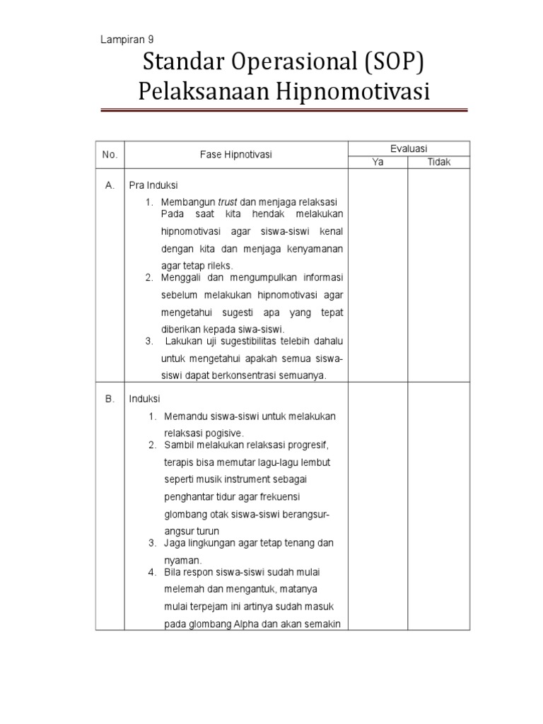 SOP Hipnoterapi | PDF