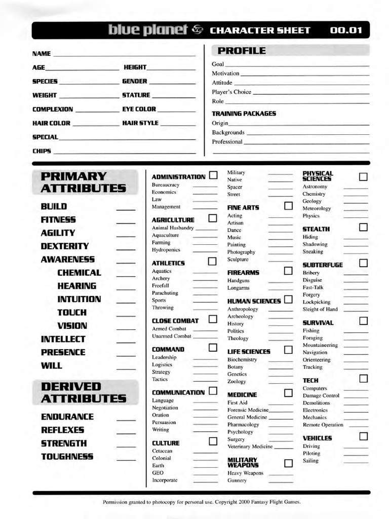 Blue Planet - Character Sheet - V2 | PDF