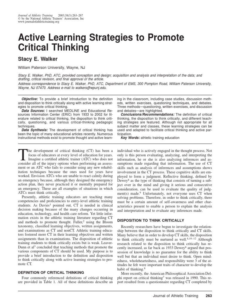 Active Learning Strategies To Promote Critical Thinking | PDF ...