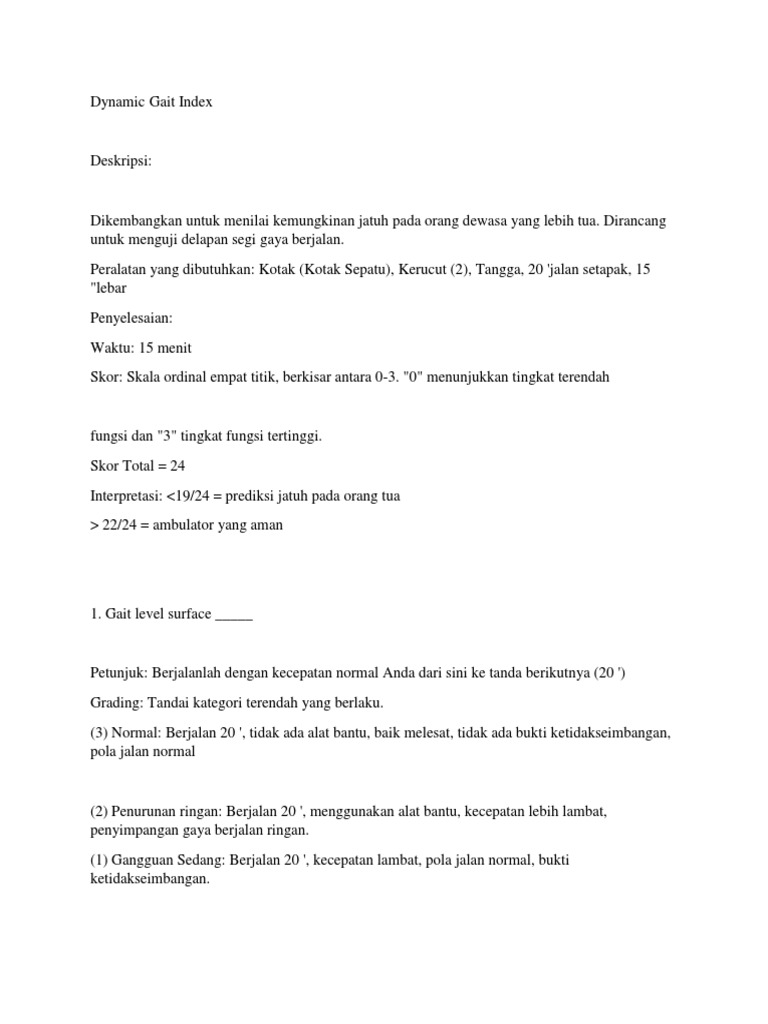 Dynamic Gait Index