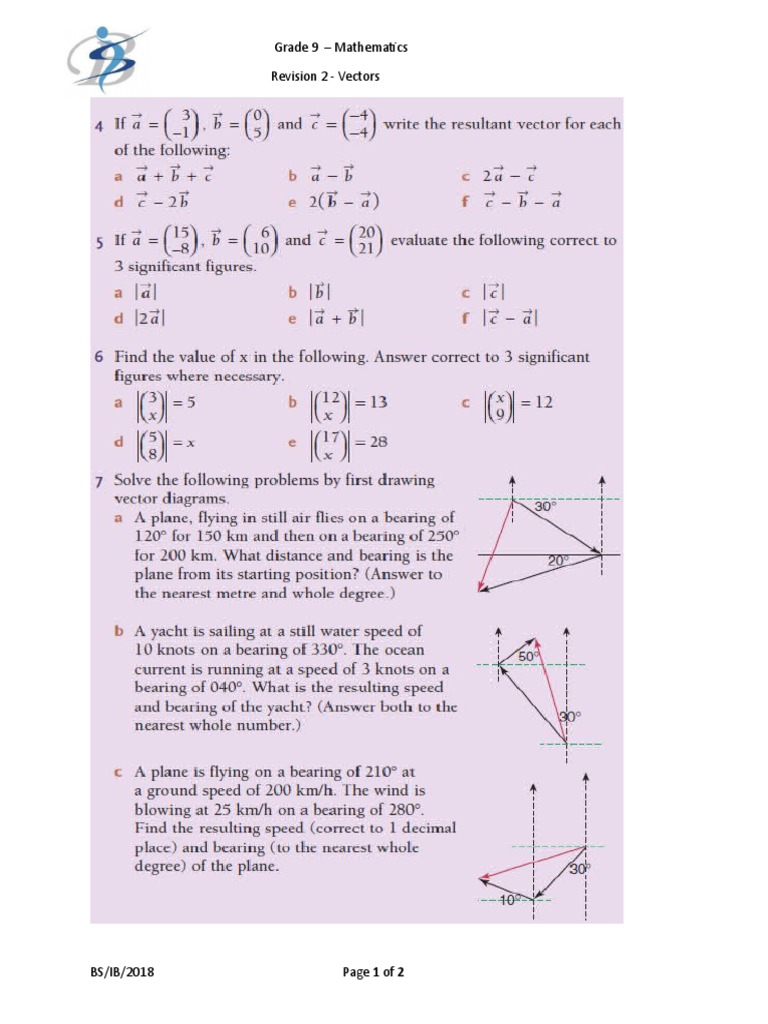 Grade 9 - Mathematics Revision 2 - Vectors | PDF