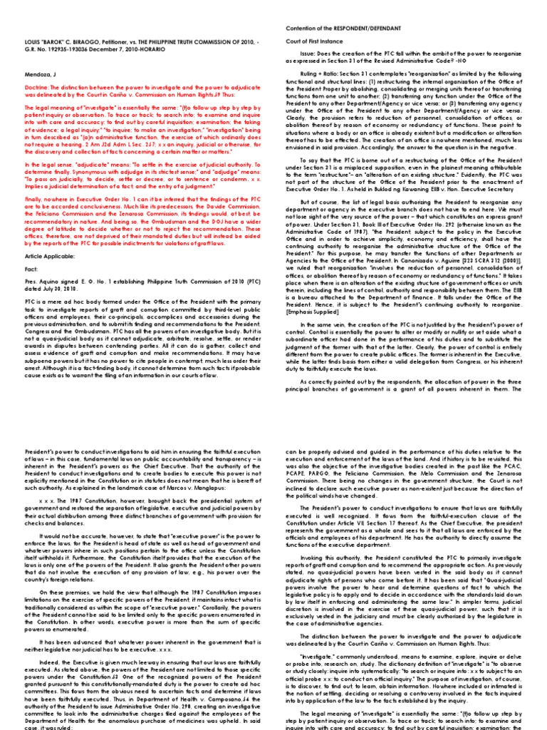 Doctrine: The Distinction Between The Power To Investigate and The ...
