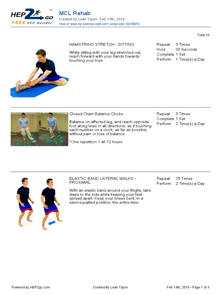 MCL Rehab: Created by Leah Taylor Feb 13th, 2018 | Download Free PDF ...
