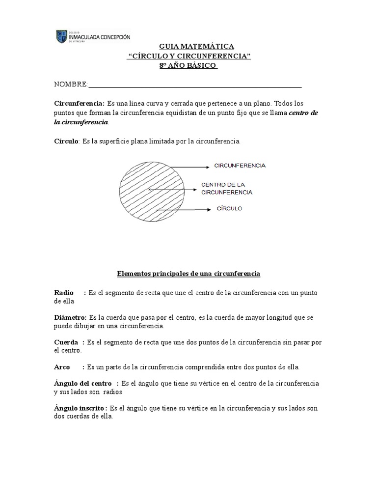 Guia Octavo Circunferencia 8vo | PDF | Circulo | Geometría