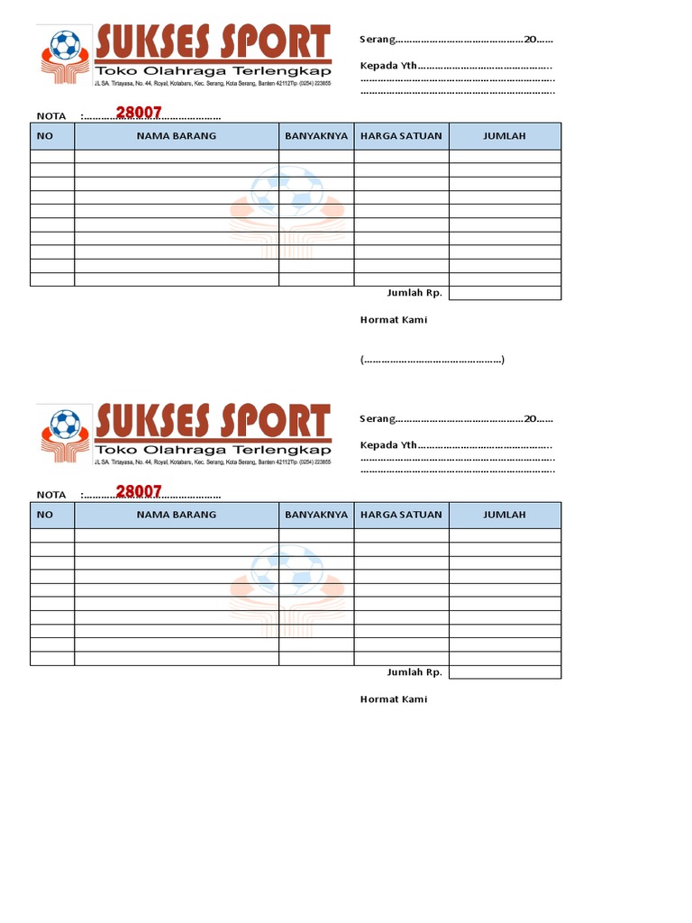 Contoh Nota Toko Olahraga dan Sepatu | PDF | Pengelolaan Keuangan ...