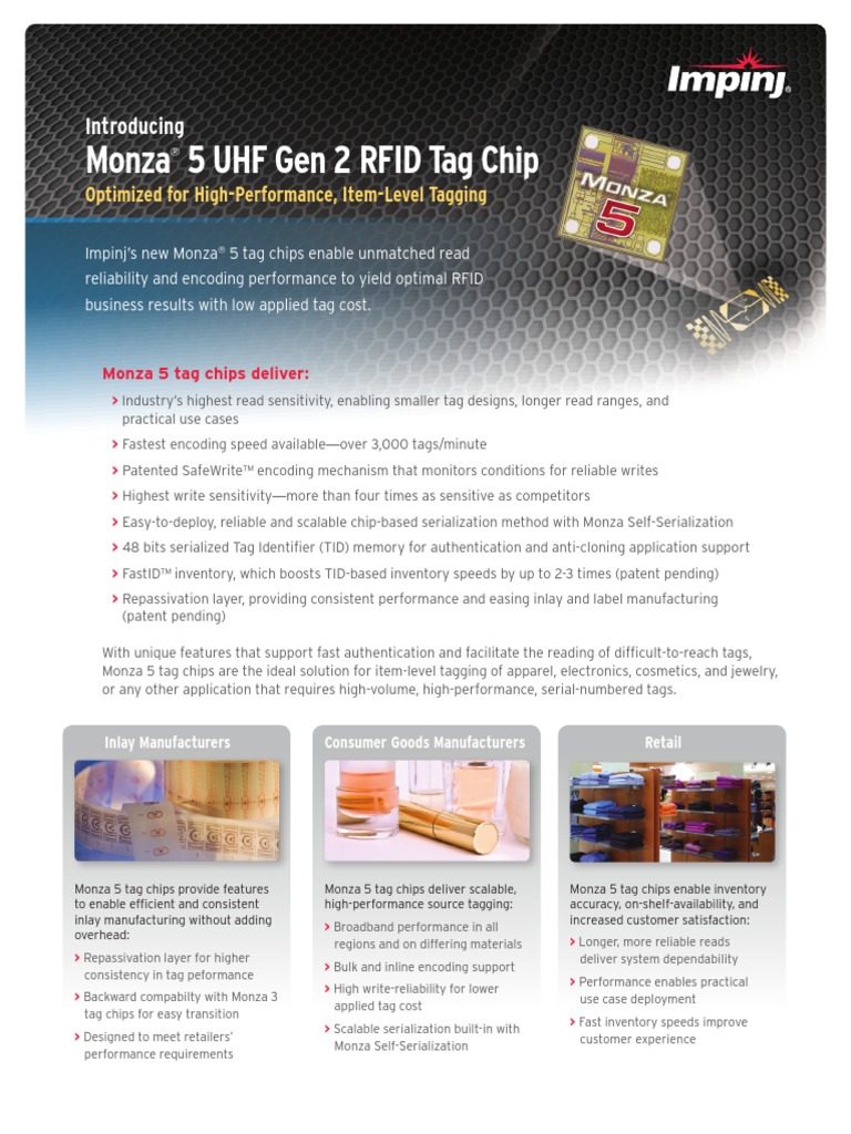 Monza 5 UHF Gen 2 RFID Tag Chip: Introducing | PDF | Computing | Security