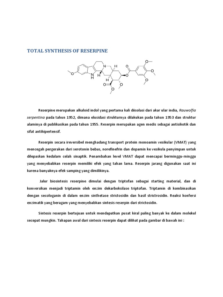 Sintesis Total Reserpine dan Mekanismenya | PDF