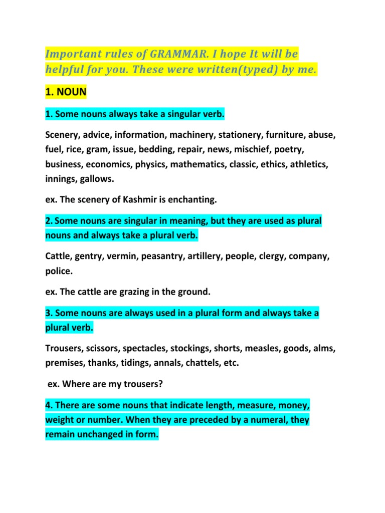 A Comprehensive Guide to Important Rules of Grammar: Nouns, Pronouns ...