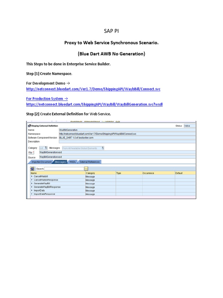 SAP PI Blue Dart AWB No Generation Web Service Proxy Scenario | PDF