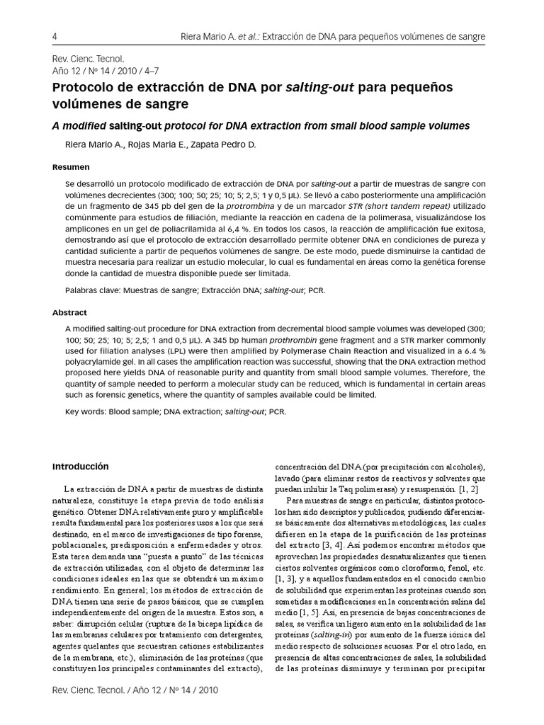 Protocolo de Extracción de DNA Por Salting-Out | PDF | Microsatélite ...