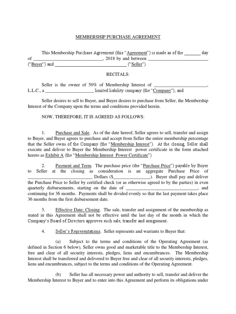 Membership Purchase - Agreement | PDF | Contractual Term | Security ...