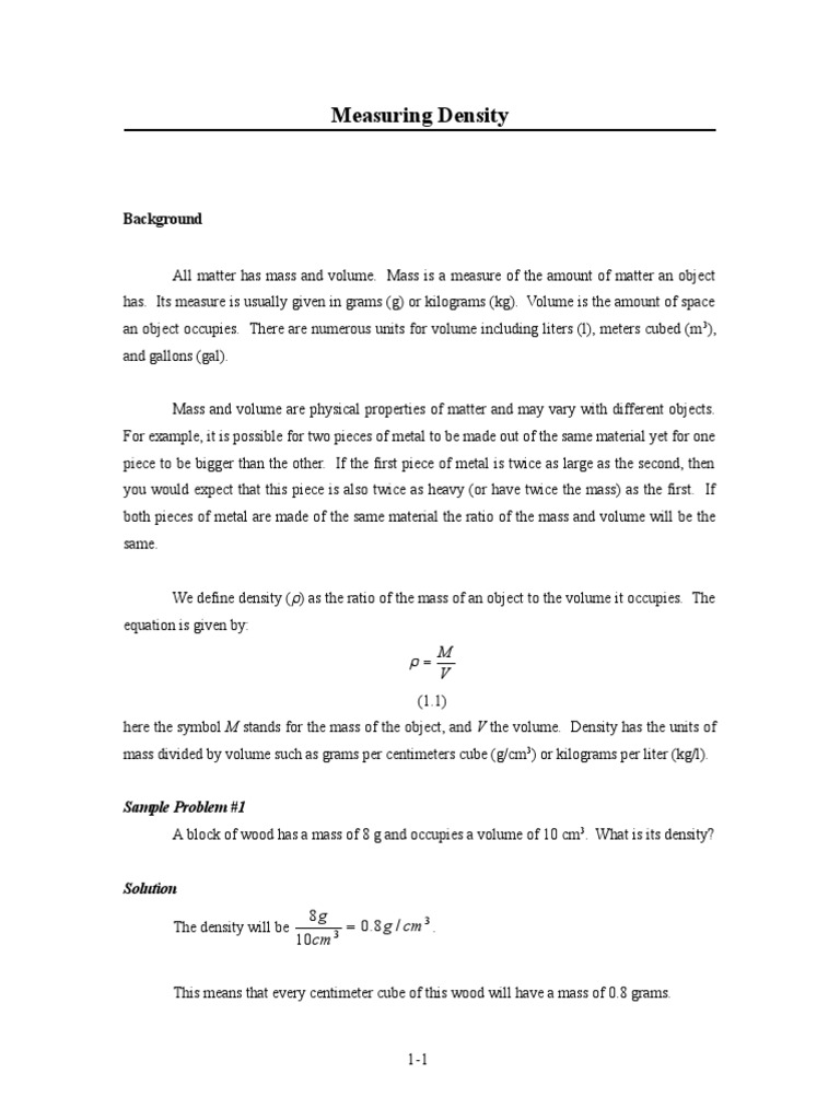 Density Experiments | PDF | Density | Volume