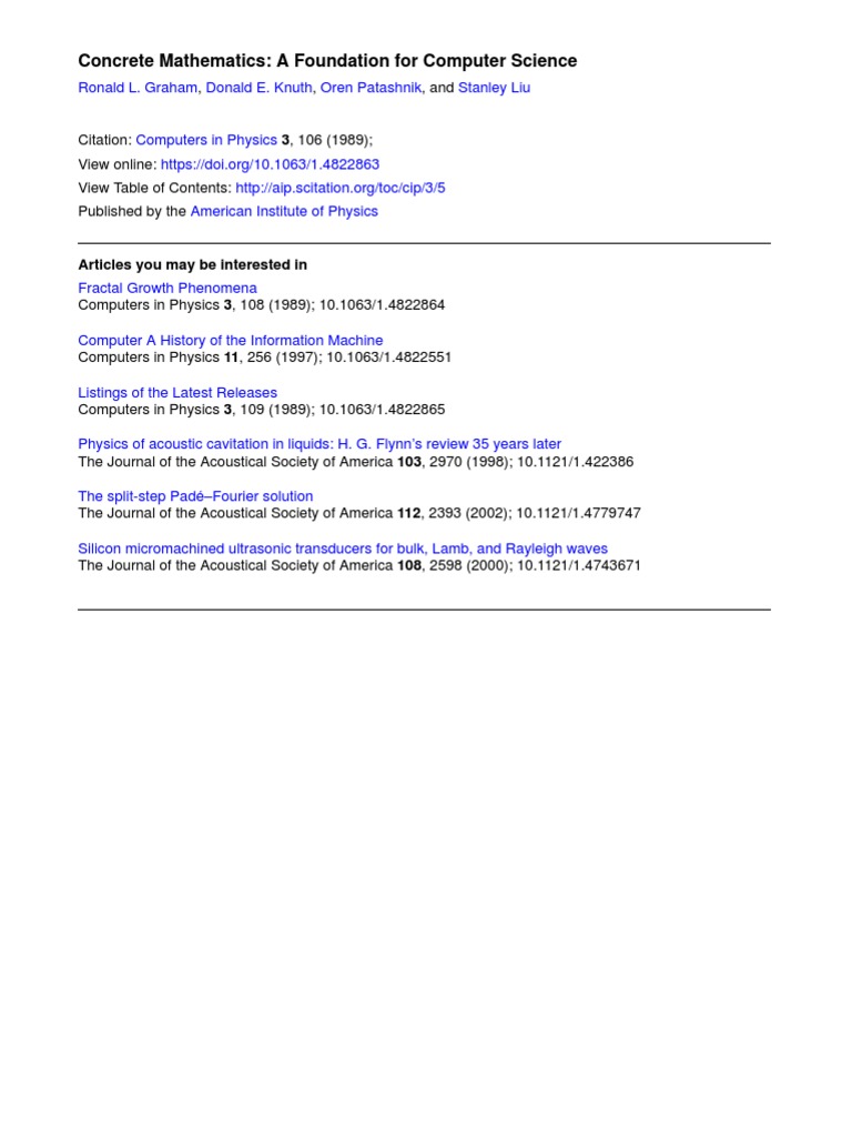 Concrete Mathematics: A Foundation For Computer Science: Articles You ...