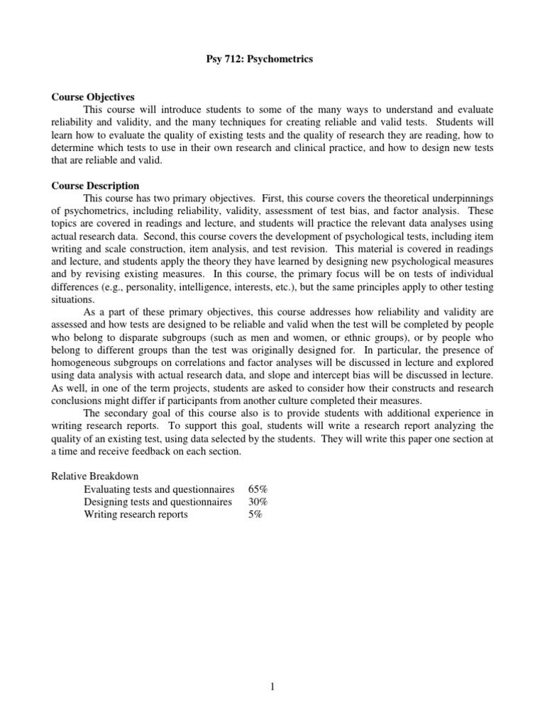 Psy 712 | PDF | Psychometrics | Evaluation Methods