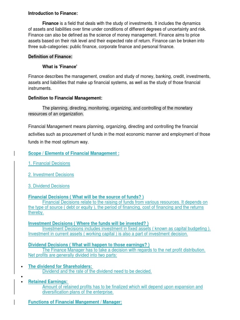 Introduction To Finance | PDF | Dividend | Investing