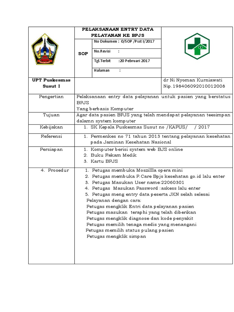 SOP Entry Data Pelayanan BPJS | PDF | Sains & Matematika