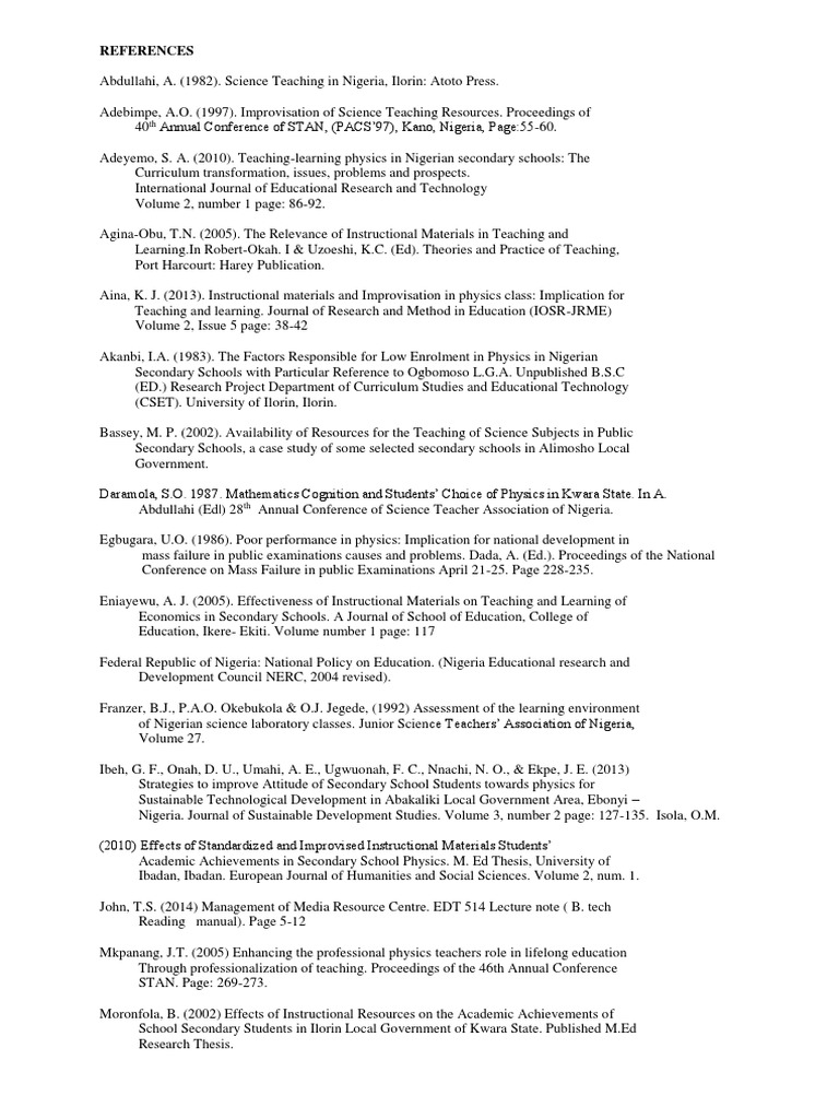 References | PDF | Nigeria | Education Reform