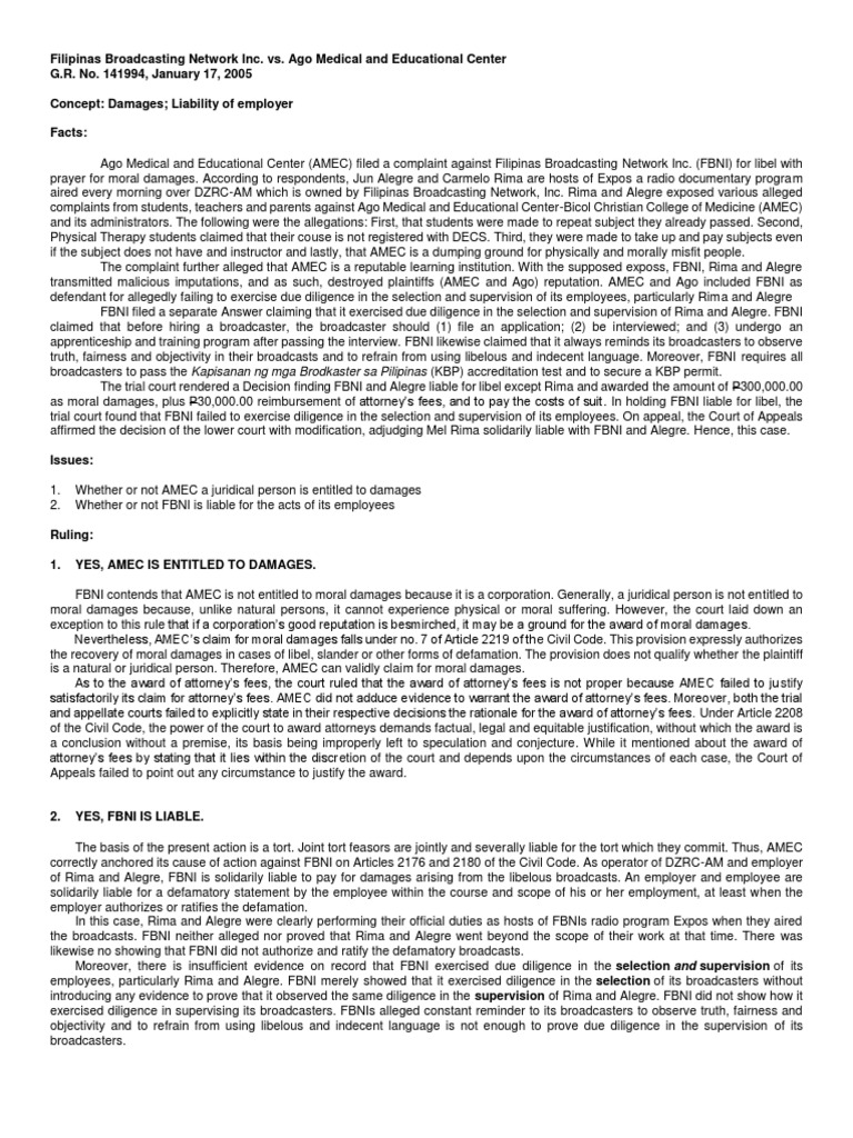 Employer Liability in Libel Cases | PDF | Defamation | Damages