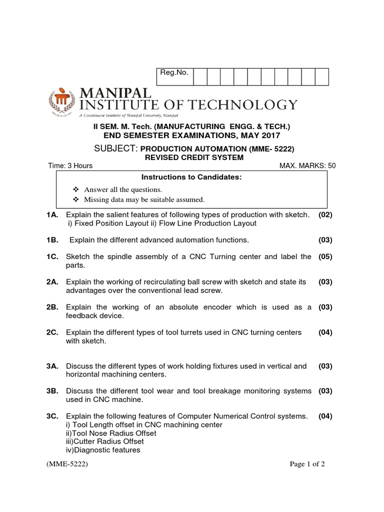 CNC Production Automation Exam Questions | PDF | Numerical Control ...