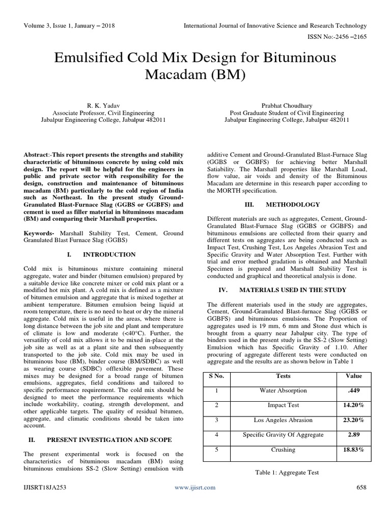 Emulsified Cold Mix Design For Bituminous Macadam | PDF | Construction ...