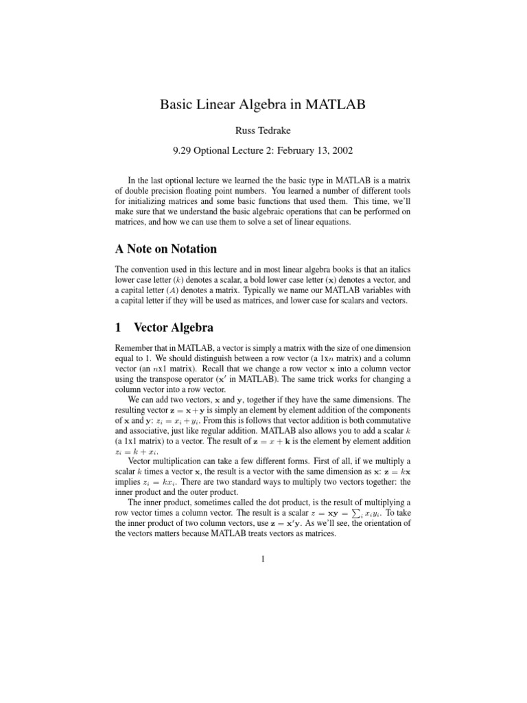 Linear Algebra With Matlab | PDF | Matrix (Mathematics) | Vector Space