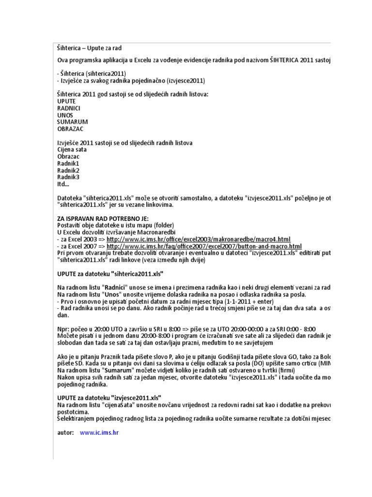 Evidencija Radnog Vremena Za Sve Radnike Po Mjesecu | PDF