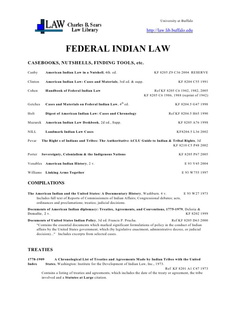 Federal Indian Law: Casebooks, Nutshells, Finding Tools, Etc | PDF ...