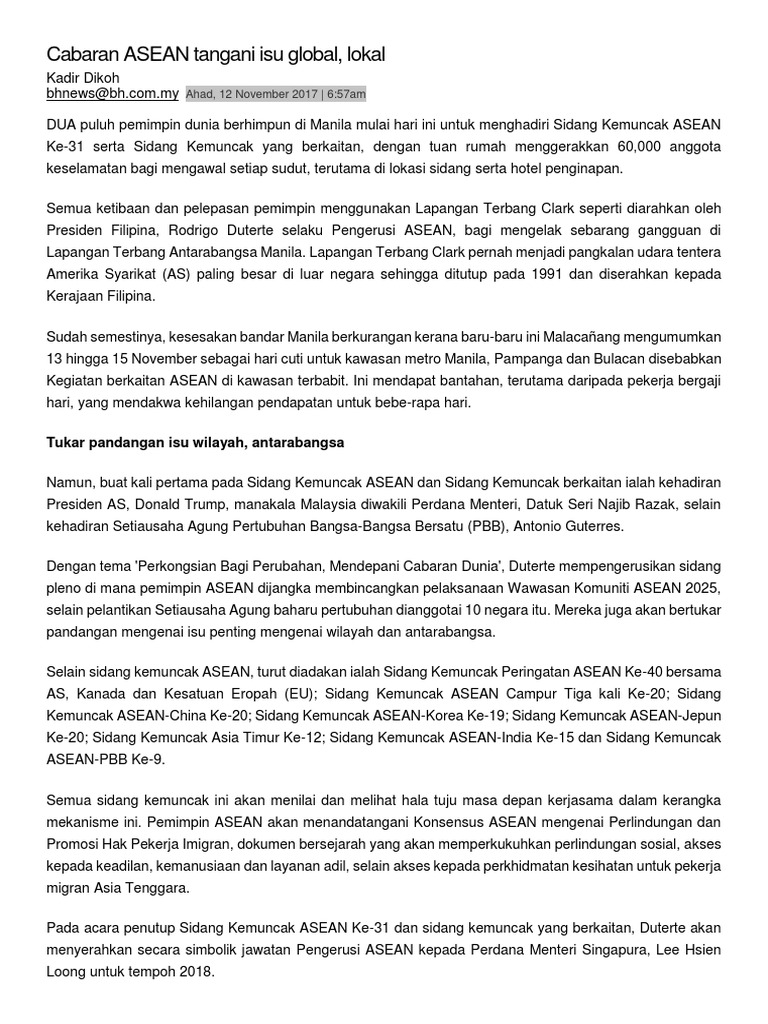 Cabaran ASEAN Tangani Isu Global | PDF
