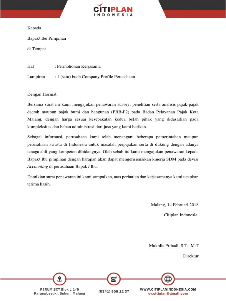 Contoh Surat Kerja Sama | PDF | Bisnis