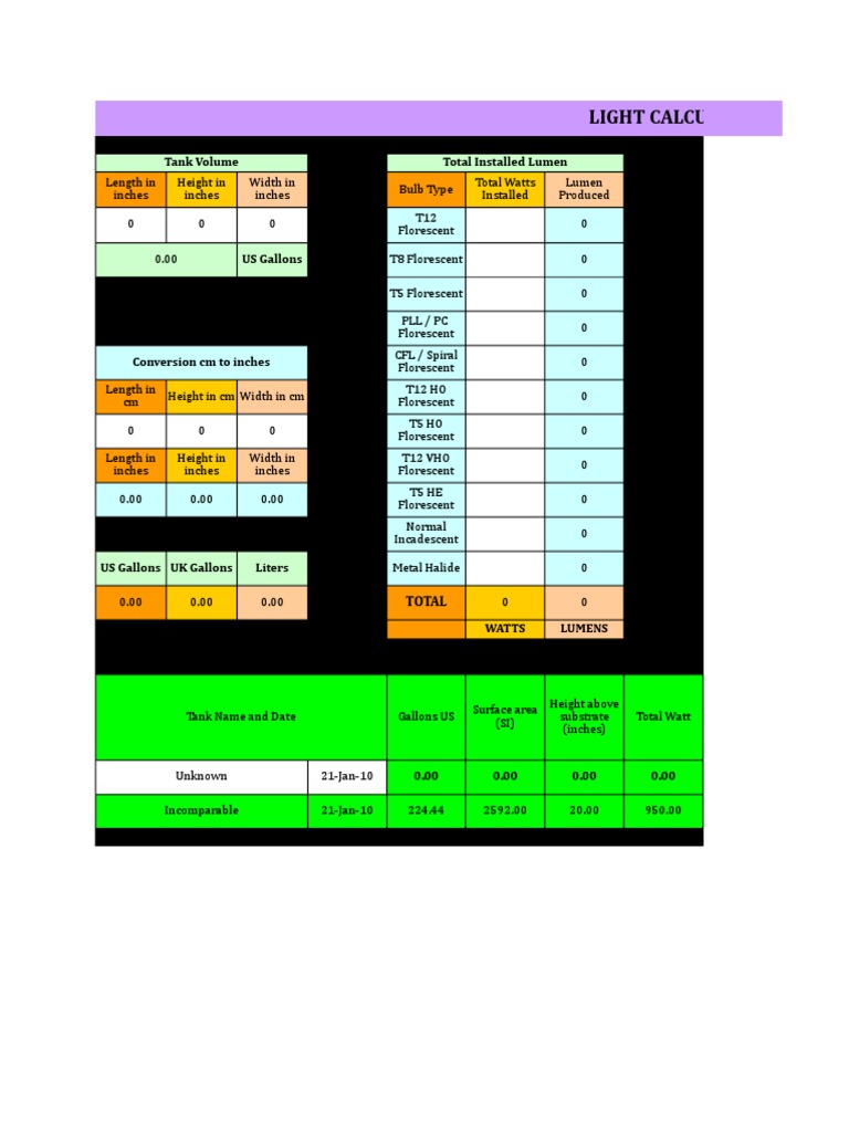 Light Calculation Chart | PDF | Mirror | Lighting